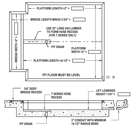 Pit Diagrams For Recessed Dock Lifts | Lift Pit Detail Drawings